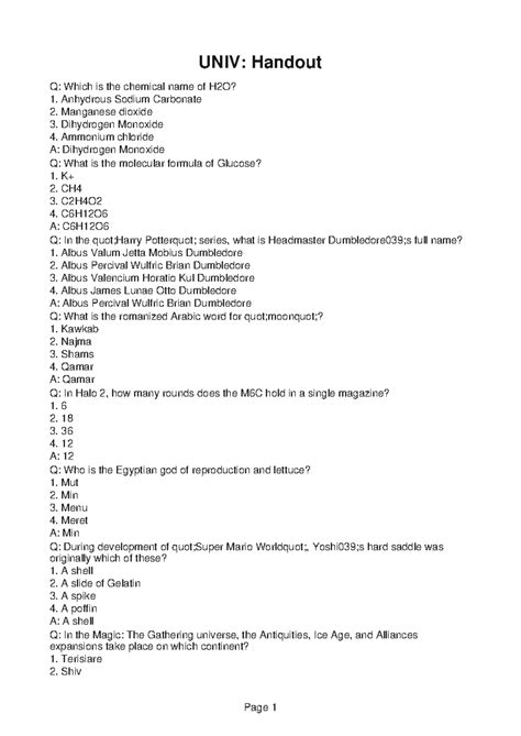 Univ283 Pset 7 Univ283 Pset 7 Univ Handout Q Which Is The Chemical Name Of H2o Anhydrous