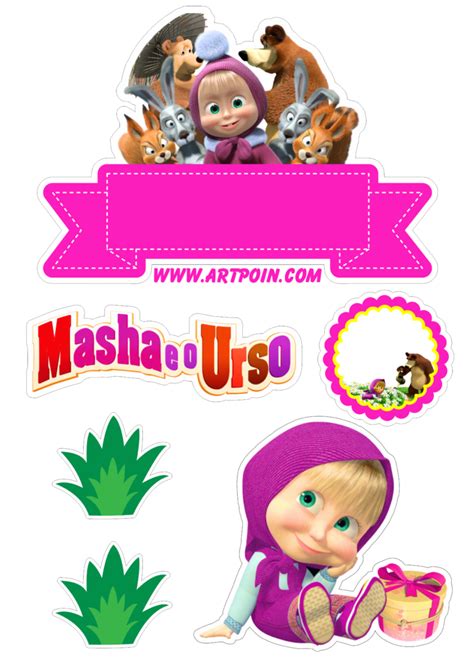 Masha e o urso topo de bolo para imprimir aniversário infantil