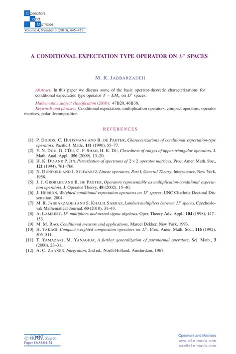 Pdf A Conditional Expectation Type Operator On L P Spaces