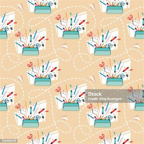 ベージュの背景にベクター幼稚なシームレスなパターンと学用品 アイコンのベクターアート素材や画像を多数ご用意 アイコン
