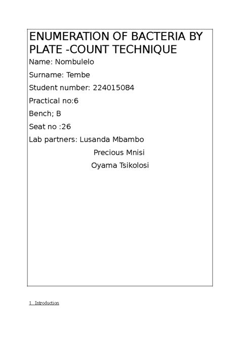 Micro Prac Enumeration Of Bacteria Using Plate Techniques Studocu