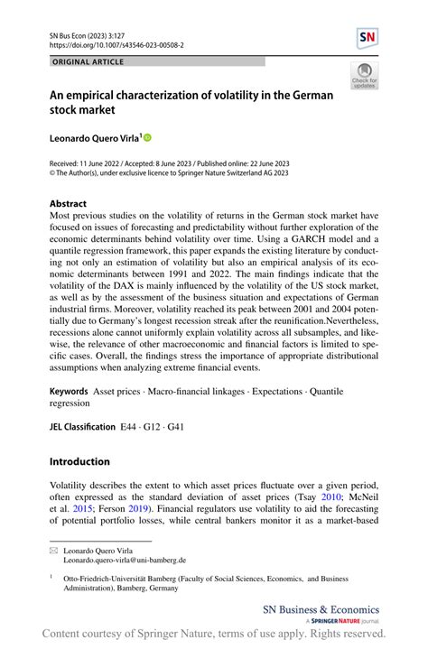 An Empirical Characterization Of Volatility In The German Stock Market