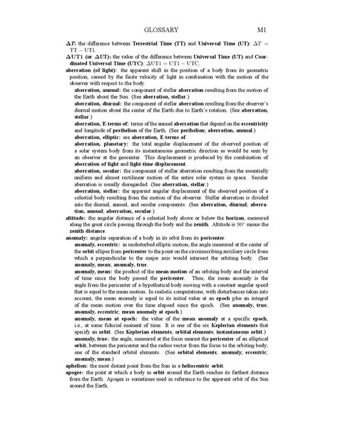 Astronomical Glossary Terms Related To Celestial Bodies Movements And