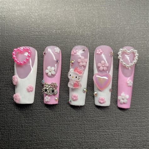 Pink Kawaii Nails Hello Kitty Nails Set Hello Depop