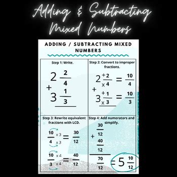 Adding And Subtracting Mixed Numbers Poster Anchor Chart TPT
