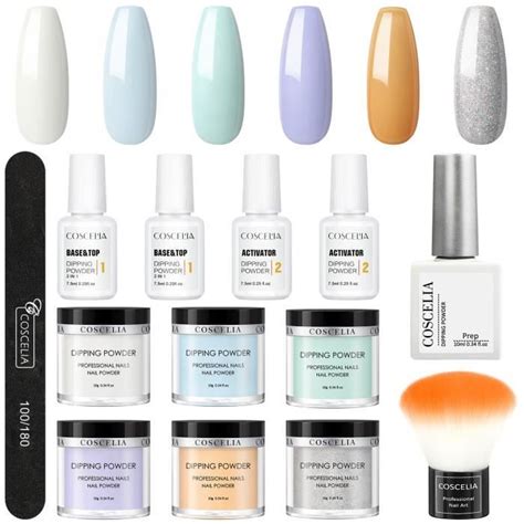 COSCELIA Dipping Powder Kit Poudre Ongles 6 Couleurs Dip Poudre Système