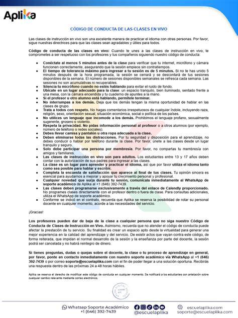 Código De Conducta De Las Clases En Vivo Aplika Digital School Pdf