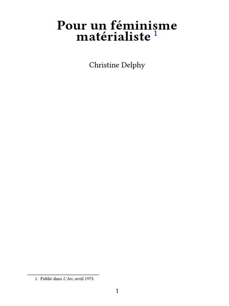 Christine Delphy Ep 1 10 Pour Un Féminisme Matérialiste Pdf