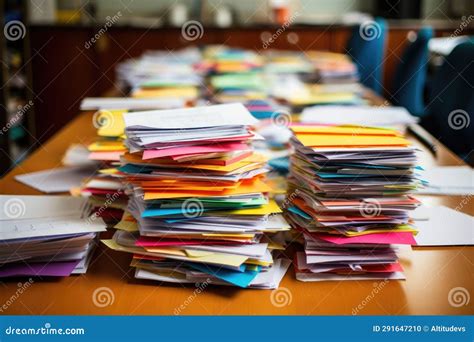 Pile Of Paperwork With Color Coded Tabs For Priority Stock Photo