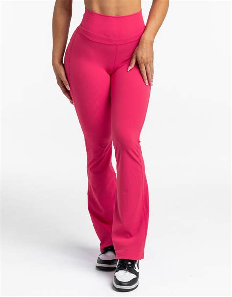 Flare Ribbed Leggings Bright Pink