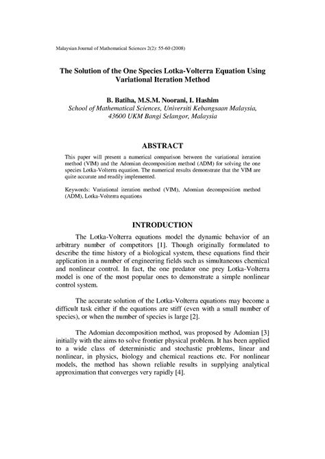 The Solution Of The One Species Lotka Volterra Equation Using