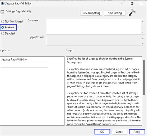 enable disable settings ‘home page in windows 11