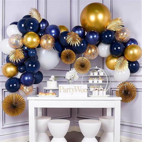 Partywoo Navy Gold Balloon Arch Kit 71 Pcs Blue And Gold