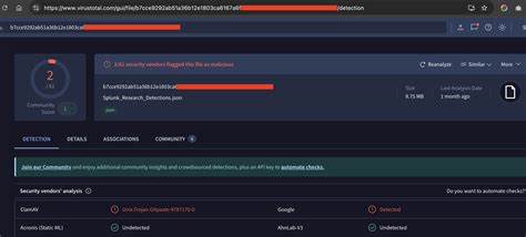 Splunk Security Essentials Virustotal And Clamav Flagging Splunkresearchdetectionsjson In