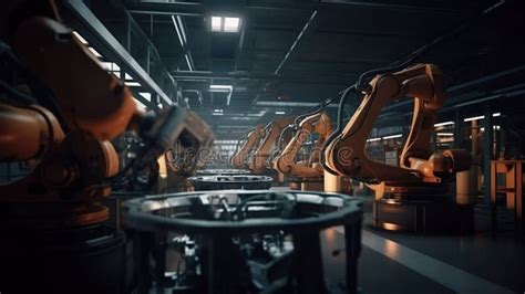 Robots On Car Assembly Line In A Thriving Factory Generative Ai Stock Illustration