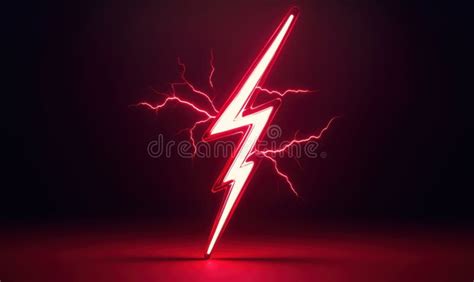 Red Lightning Bolt Neon Sign With Electric Sparks On Dark Background