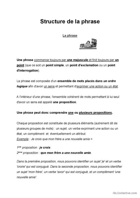 Structure De La Phrase Compréhension Français Fle Fiches Pedagogiques