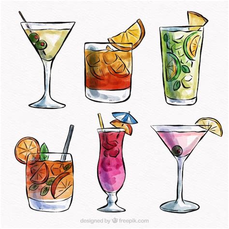 Premium Vector Tropical Cocktail Collection With Watercolor Style