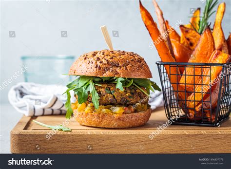 Veggie Burger Sweet Potato Fries Images Stock Photos Vectors Shutterstock