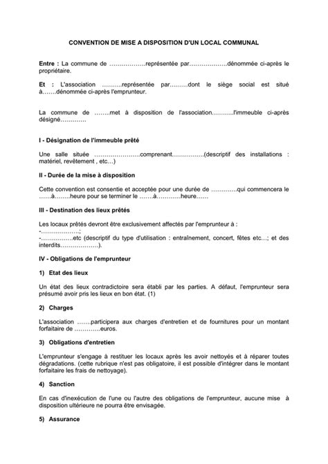 Convention De Mise A Disposition D Un Local Communal DOC PDF Page