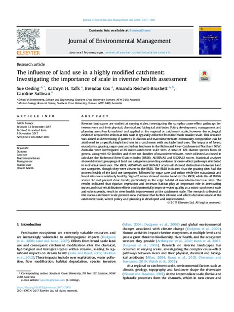 Pdf The Influence Of Land Use In A Highly Modified Catchment Investigating The Importance Of