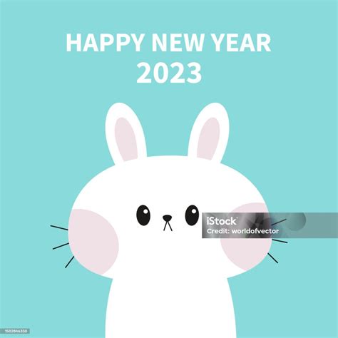 2023년 새해 복 많이 받으세요 토끼의 해 카와이 토끼 머리 얼굴 귀여운 만화 재미있는 아기 아이 캐릭터입니다 행복한 부활절