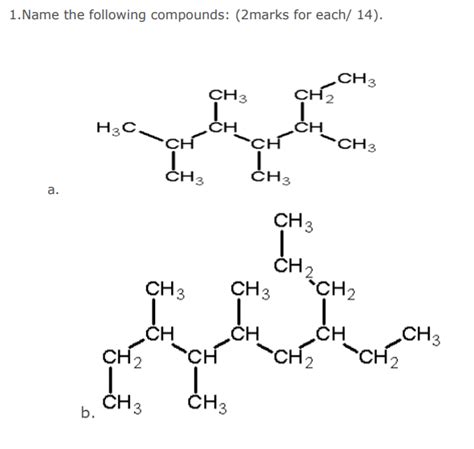 solved 1 name the following compounds 2marks for each