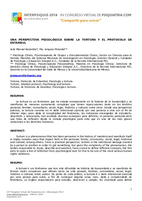 Pdf Una Perspectiva PsÍcolÓgica Sobre La Tortura Y El Protocolo De