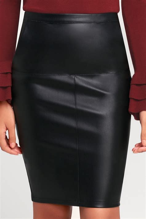 Chic Black Pencil Skirt Vegan Leather Skirt Pencil Skirt