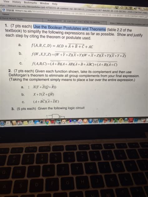 solved use the boolean postulates and theorems table 2 2 of