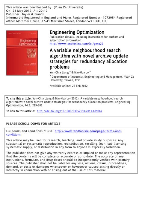 Pdf A Variable Neighbourhood Search Algorithm With Novel Archive