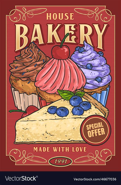 Sweet Desserts Vintage Poster Colorful Royalty Free Vector