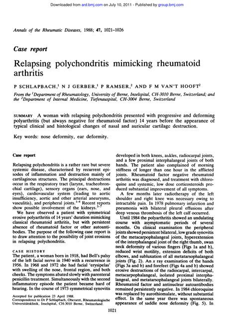 Pdf Relapsing Polychondritis Mimicking Rheumatoid Arthritis