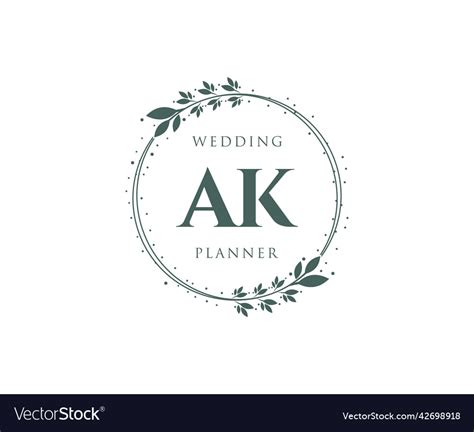 Ak Initials Letter Wedding Monogram Logos Vector Image