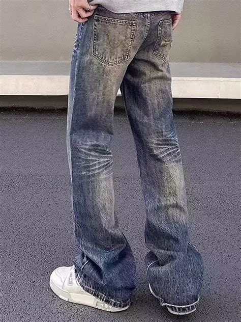 Emmiol Free Shipping 2025 Mens Vintage Blue Ombre Straight Leg Jeans