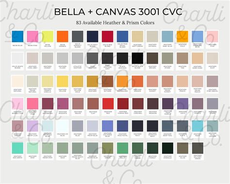 Bella Canvas Color Chart Bundle Solids CVC Color Chart And Size Chart Branding