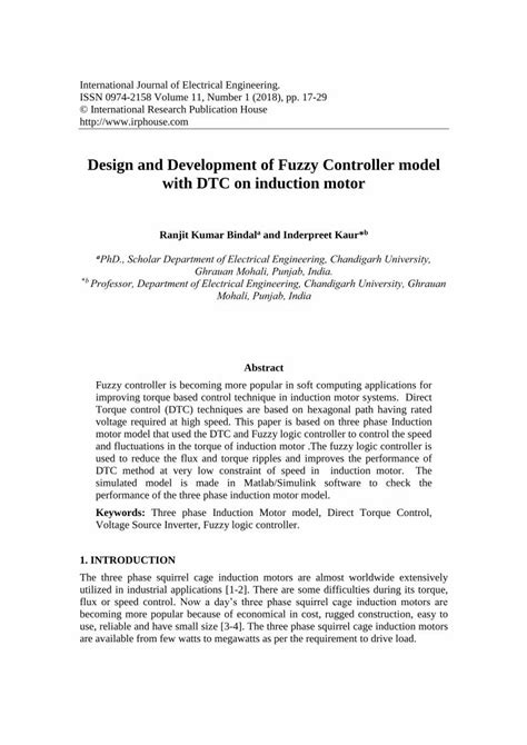 Pdf Design And Development Of Fuzzy Controller Model With Dtc · Keywords Three Phase