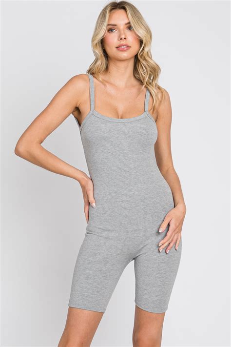 Heather Grey Rib Knit Sleeveless Maternity Romper Pinkblush