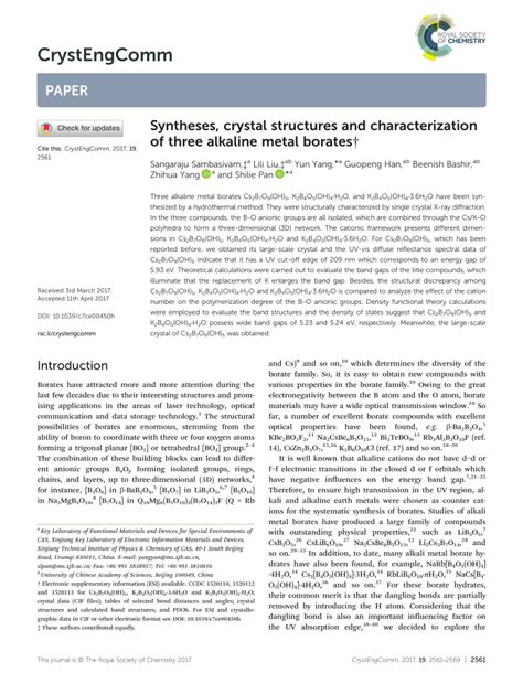 PDF Syntheses Crystal Structures And Characterization Of Three