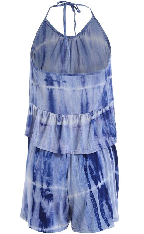 Blue Halter Backless Modal Top With Shorts Sheinsheinside