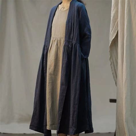 Women Long Sleeves Dress Linen Maxi Dress Breathable Linen Etsy