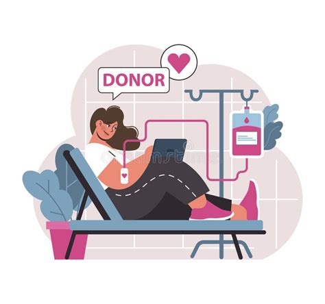 Blood Donation Woman Donor Sitting In The Chair Donating Blood Stock