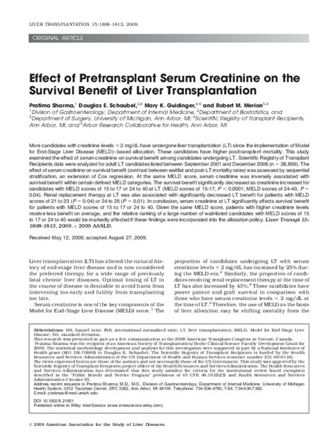 Pdf Effect Of Pretransplant Serum Creatinine On The Survival Benefit