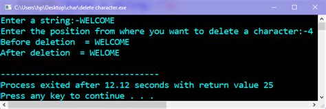Program In C To Delete A Character From A Given Position In A Given String