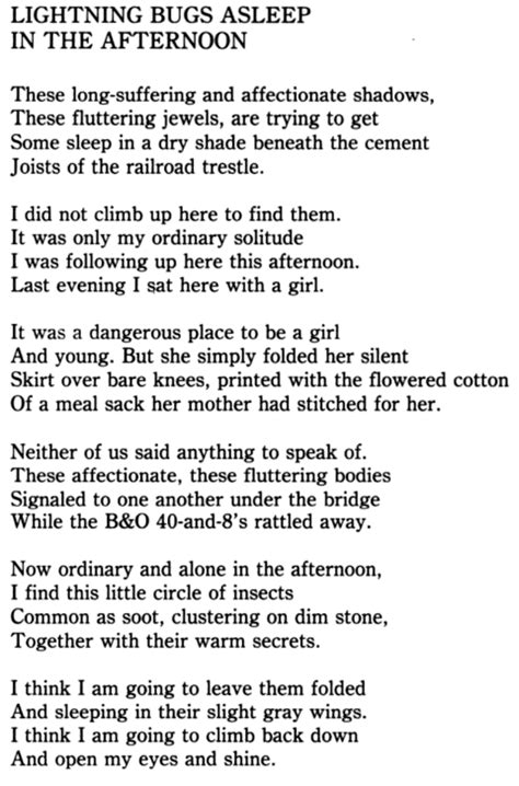 [text] Lightning Bugs Asleep In The Afternoon Poem By James Wright R