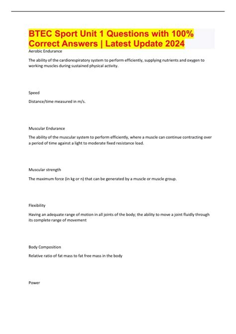 Btec Sport Unit 1 Questions With 100 Correct Answers Latest Update 2024 Btec Sport Unit 1