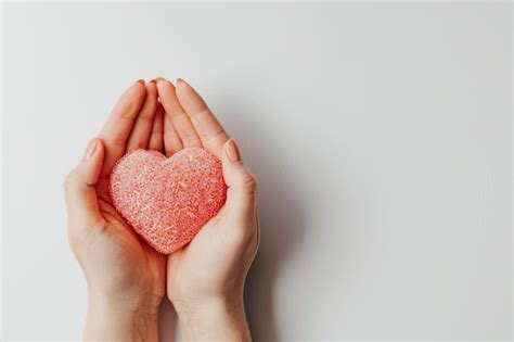 Premium Photo A Womans Barefoot Holds A Pink Heart Showing A Gesture