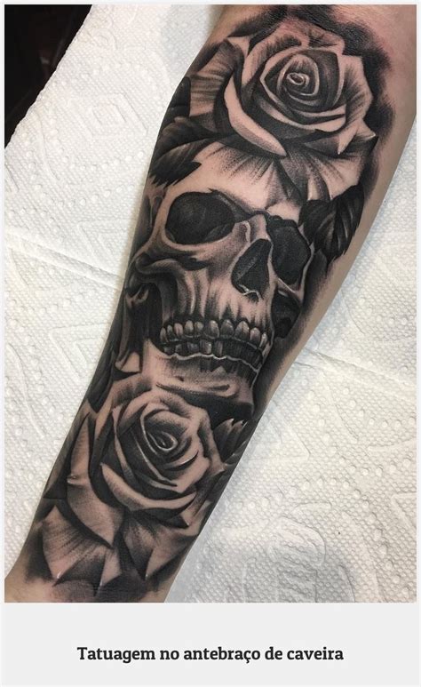 Forearm Skull And Roses Tattoos