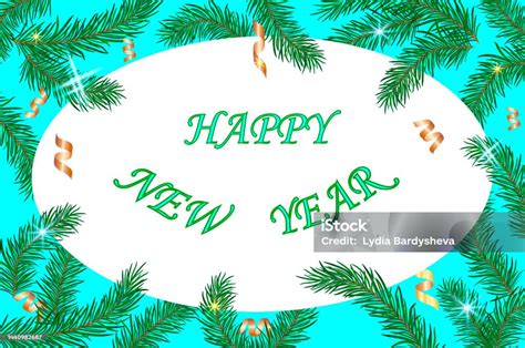 크리스마스 나뭇가지와 텍스트를 위한 장소가 있는 흰색 타원형 프레임이 있는 겨울 배경 0명에 대한 스톡 벡터 아트 및 기타