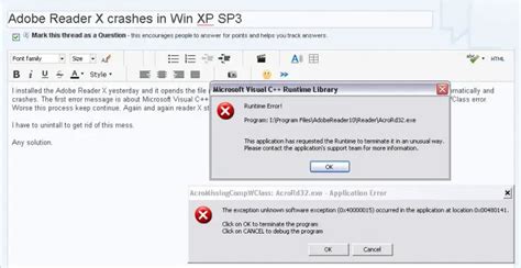Adobe Reader X Crashes Please Help